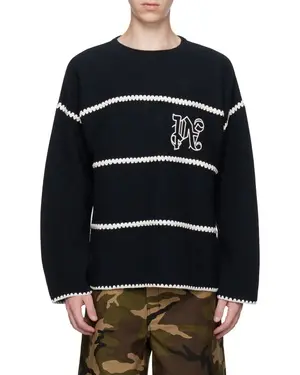 Palm Angels Logo Intarsia Knit Jumper - Black
