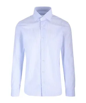 BARBA NAPOLI Checked Long-sleeved Shirt - Light Blue
