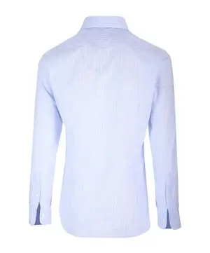 BARBA NAPOLI Checked Long-sleeved Shirt - Light Blue