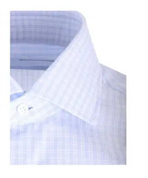 BARBA NAPOLI Checked Long-sleeved Shirt - Light Blue