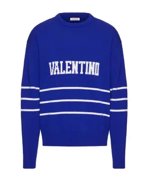 Valentino Garavani Logo Intarsia Striped Crewneck Sweater
