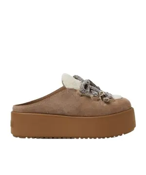Fendi Après-ski Lace-up Suede Shearling Sabots