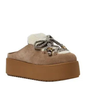 Fendi Après-ski Lace-up Suede Shearling Sabots
