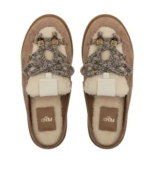 Fendi Après-ski Lace-up Suede Shearling Sabots