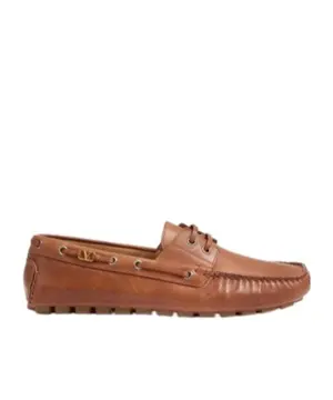 Valentino Garavani S Leather Boat Shoes - Brown