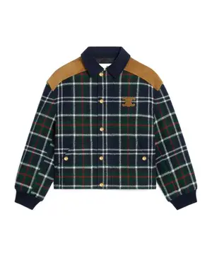 Celine Triomphe Blouson Jacket In Tartan Wool - Navy/green/red