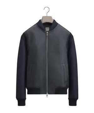 Dior Leather Blouson Jacket With Signature Detail - Navy Blue