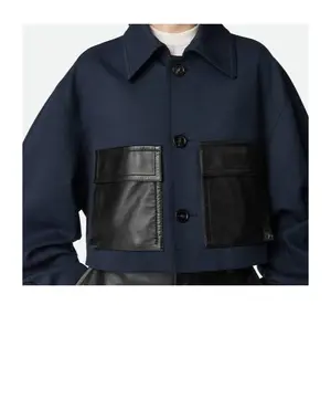 Bottega Veneta Long Sleeved Buttoned Jacket With Leather Pockets