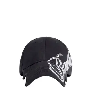 Balenciaga Embroidered Cursive Logo Cap - Washed Black
