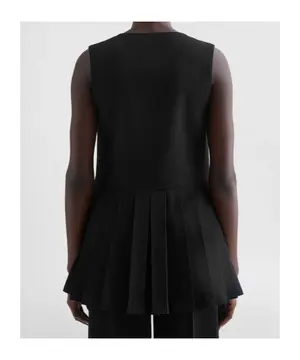 JIL SANDER Gabardine Pleated V-neck Sleeveless Top - Black