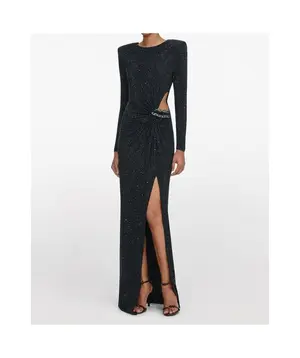 SELF-PORTRAIT Long Sleeve Slit Dress