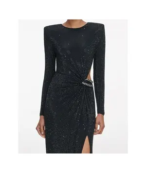 SELF-PORTRAIT Long Sleeve Slit Dress