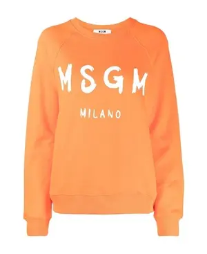 MSGM Logo Print Crew Neck Sweatshirt - Orange