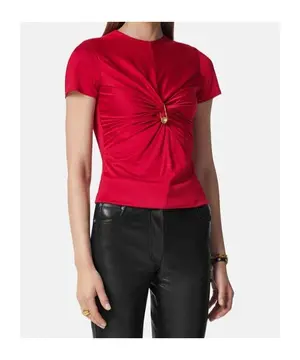 Versace Medusa Safety Pin Ruched Short Sleeve Top