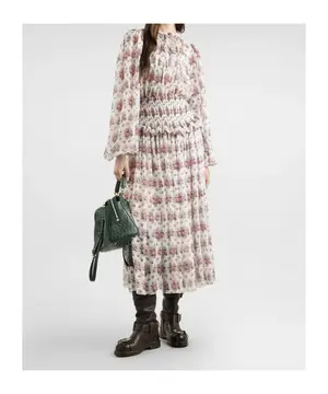 Dolce & Gabbana Smocked Floral Printed Midi Dress