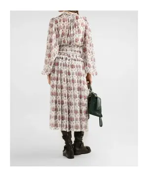 Dolce & Gabbana Smocked Floral Printed Midi Dress