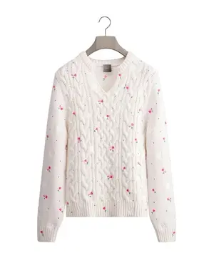 Dior Embroidered Floral Cable Knit Sweater