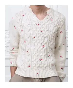 Dior Embroidered Floral Cable Knit Sweater