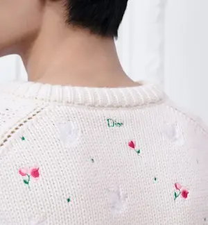Dior Embroidered Floral Cable Knit Sweater