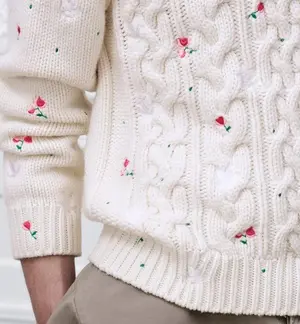 Dior Embroidered Floral Cable Knit Sweater