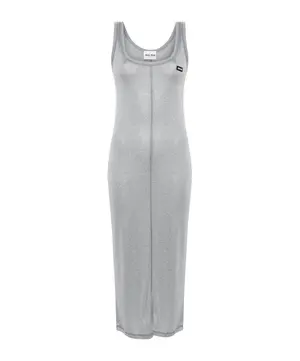 Miu Miu Sleeveless Logo Patch Midi Dress