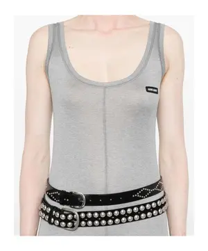 Miu Miu Sleeveless Logo Patch Midi Dress