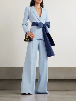 Carolina Herrera Wool Blend Suit Jacket With Bow Embellishment