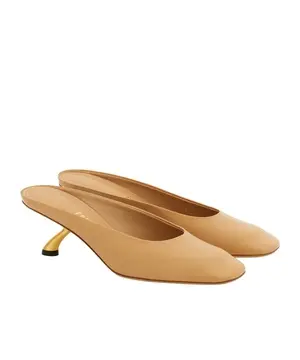 FERRAGAMO Square-toe Mules With Sculptural Mid Heel - Camel