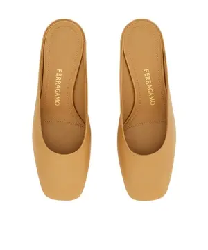 FERRAGAMO Square-toe Mules With Sculptural Mid Heel - Camel