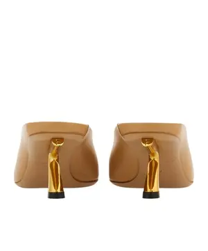 FERRAGAMO Square-toe Mules With Sculptural Mid Heel - Camel