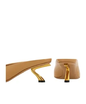 FERRAGAMO Square-toe Mules With Sculptural Mid Heel - Camel