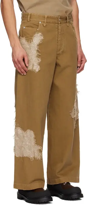 SONG FOR THE MUTE Belt-loop Jeans With Sequined Frayed Appliqu - Brown