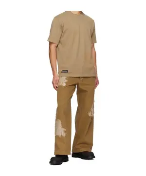 SONG FOR THE MUTE Belt-loop Jeans With Sequined Frayed Appliqu - Brown