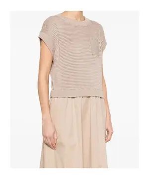 Peserico Textured Knit Panel Dress With Pleated Skirt And Chest Pocket - Nude