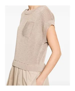 Peserico Textured Knit Panel Dress With Pleated Skirt And Chest Pocket - Nude