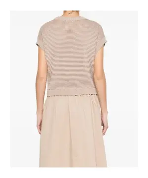 Peserico Textured Knit Panel Dress With Pleated Skirt And Chest Pocket - Nude