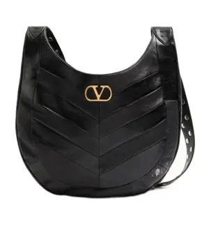 Valentino Garavani Vlogo Chevron Patterned Logo Plaque Hobo Bag