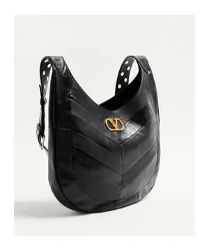 Valentino Garavani Vlogo Chevron Patterned Logo Plaque Hobo Bag