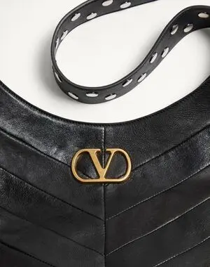 Valentino Garavani Vlogo Chevron Patterned Logo Plaque Hobo Bag