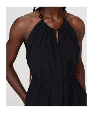 Max Mara Sleeveless Halter Neck Wide-leg Jumpsuit With Drawstring And Tie Detail - Black