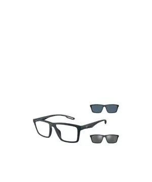Emporio Armani Logo Rectangle Sunglasses With Clip-ons - Black