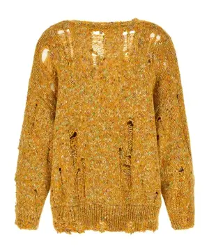 R13 Distressed Knitted V-neck Cardigan