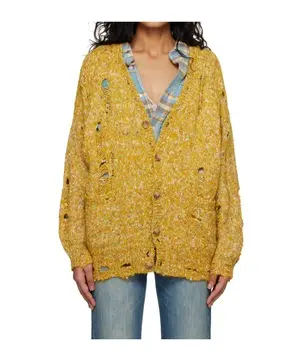 R13 Distressed Knitted V-neck Cardigan