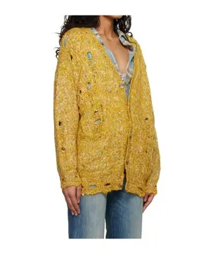 R13 Distressed Knitted V-neck Cardigan