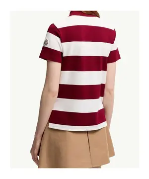 Moncler Striped Short Sleeve Polo Top - Red