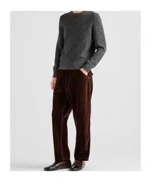 Prada Logo Plaque Straight-leg Trousers - Brown