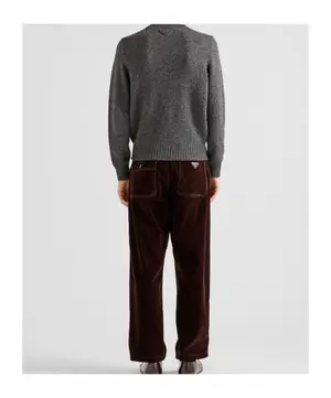 Prada Logo Plaque Straight-leg Trousers - Brown