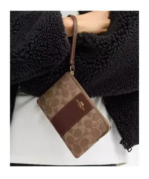 COACH Signature Canvas Corner Zip Wristlet - Brown