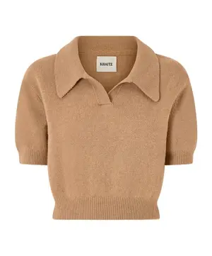 Khaite Leni Cropped Polo Sweater In Wool-cashmere Blend - Camel