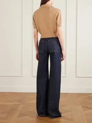 Khaite Leni Cropped Polo Sweater In Wool-cashmere Blend - Camel
